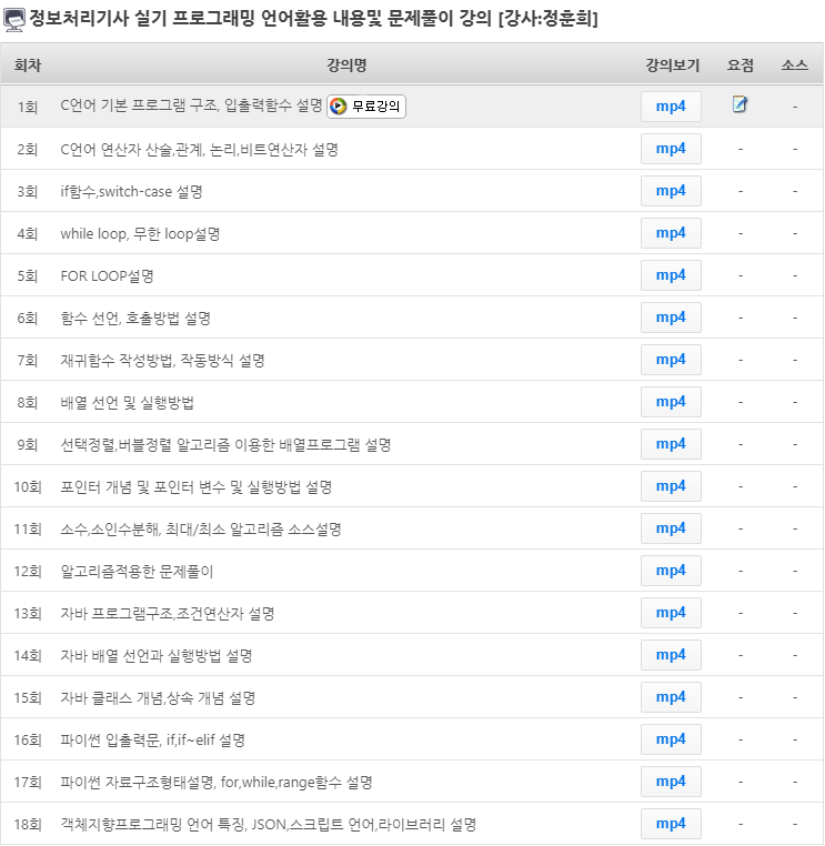 정보처리기사 실기 프로그래밍 언어활용 내용및 문제풀이 강의 업데이트강좌 컴알